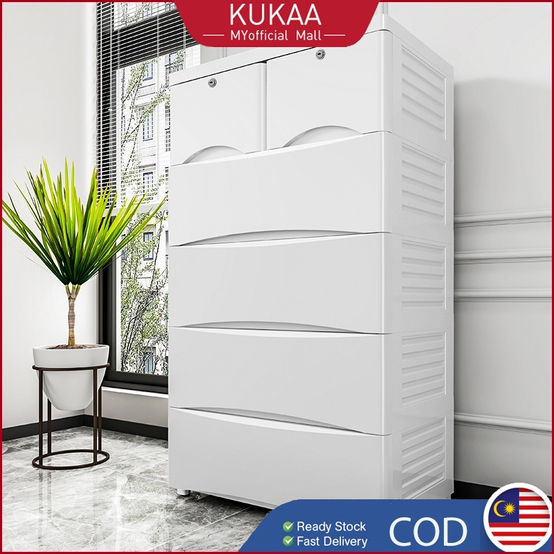 Kukaa 5 Tier Plastic Drawer Cabinet WIth Wheels Storage Drawer Baju ...