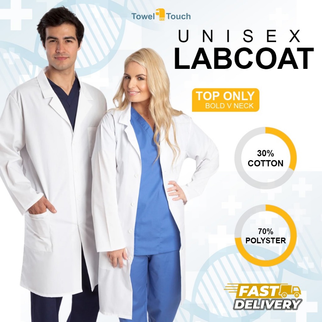 [UNISEX] Premium White Lab Coat Long Sleeve | Baju Doktor Lelaki ...