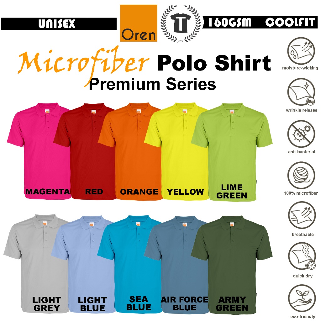 【Premium】Microfiber Plain Collar Shirt Red/Orange/Yellow/White/Blue ...