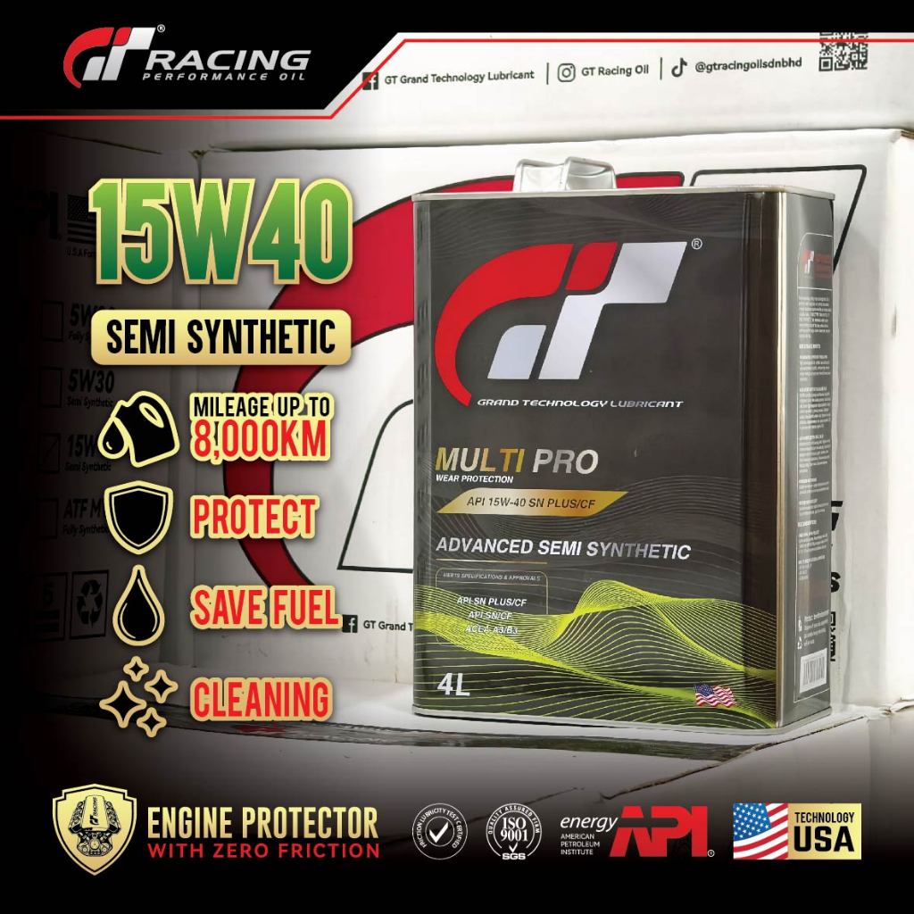 GT 15W40 Semi Synthetic Car Engine Oil 4L - Minyak Hitam Enjin Kereta ...