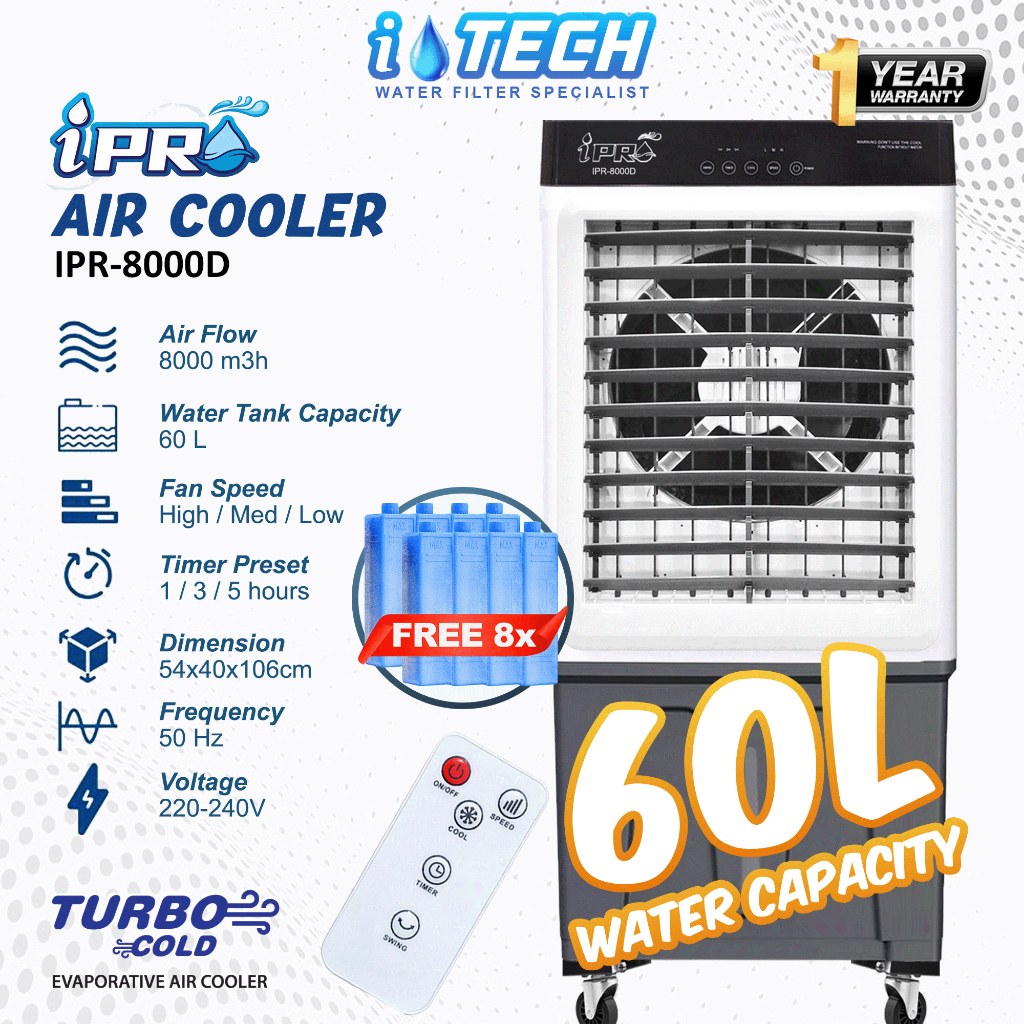 𝐈𝐏𝐑𝐎 Evaporative Air Cooler 60L Water Tank Powerful Portable Cooling ...