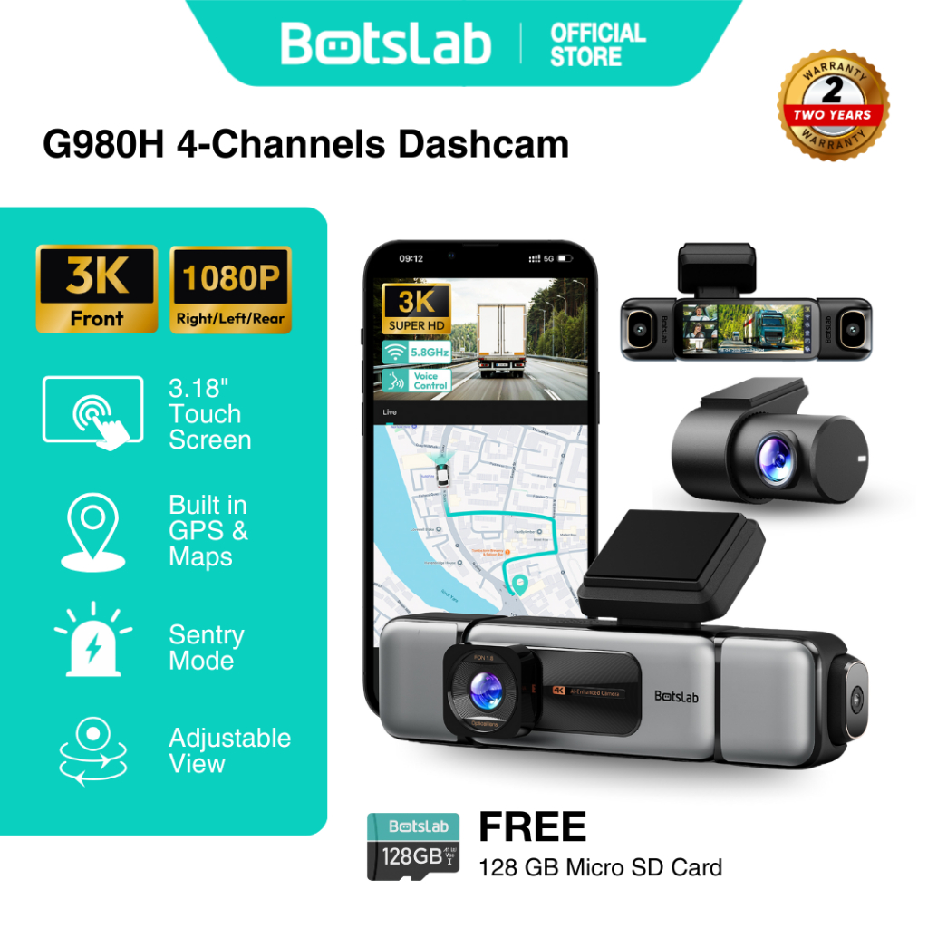 Botslab G980H 4-Channels 3K + 3x 1080P Front + Rear + Sides Dashcam ...