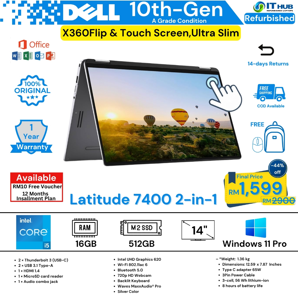 Dell Latitude 7400 2in1, Core i5 10thgen, 14" FHD, Flip&Touch,Windows ...