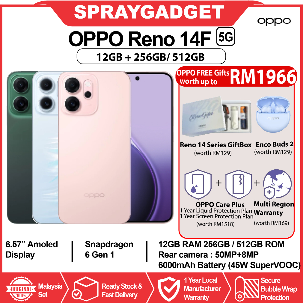 OPPO Reno 14F 5G (12GB RAM + 512GB/256GB ROM) 🎁OPPO Malaysia Waranty ...