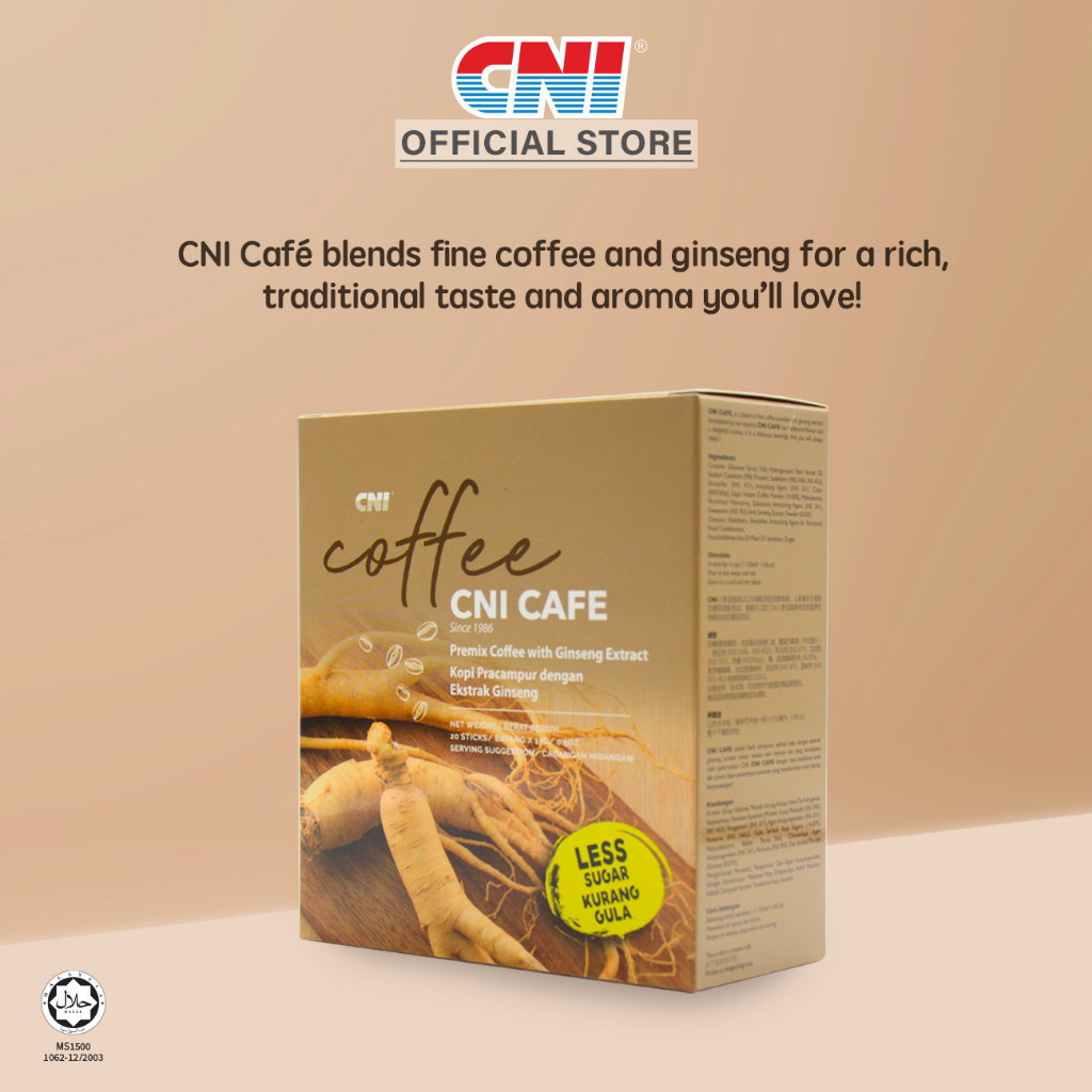 CNI Premix Coffee With Ginseng Less Sugar (20 Sticks x 30g) | Shopee ...
