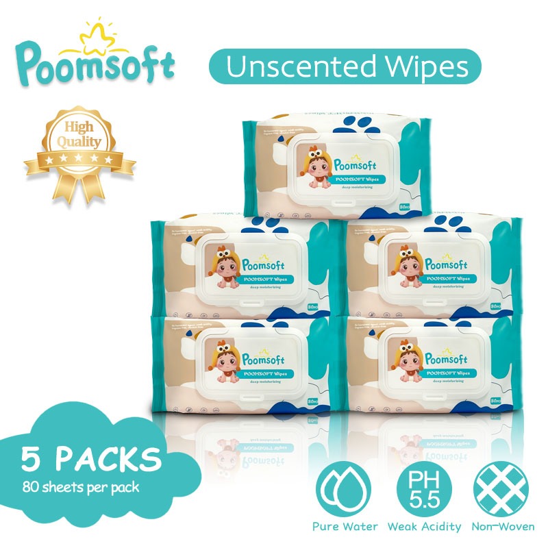 POOMSOFT Non Alcohol Small Baby Wet Wipes/Wet Tissue (400 Pcs/5Pack ...