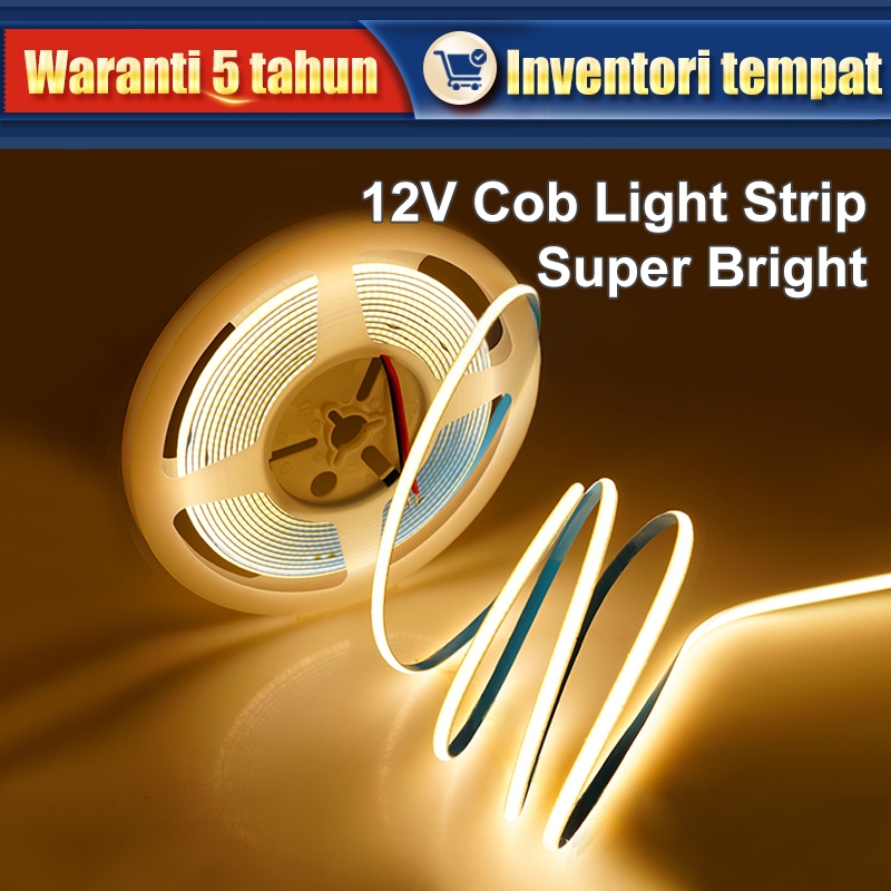 Lampu COB LED strip DC12V 24V fleksibelputih putih hangat lampu hiasan ...