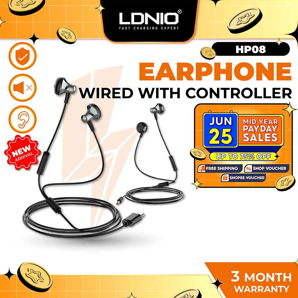 LDNIO HP08/HP08C In-Ear Wired Earphone With Controller Grey | Shopee ...