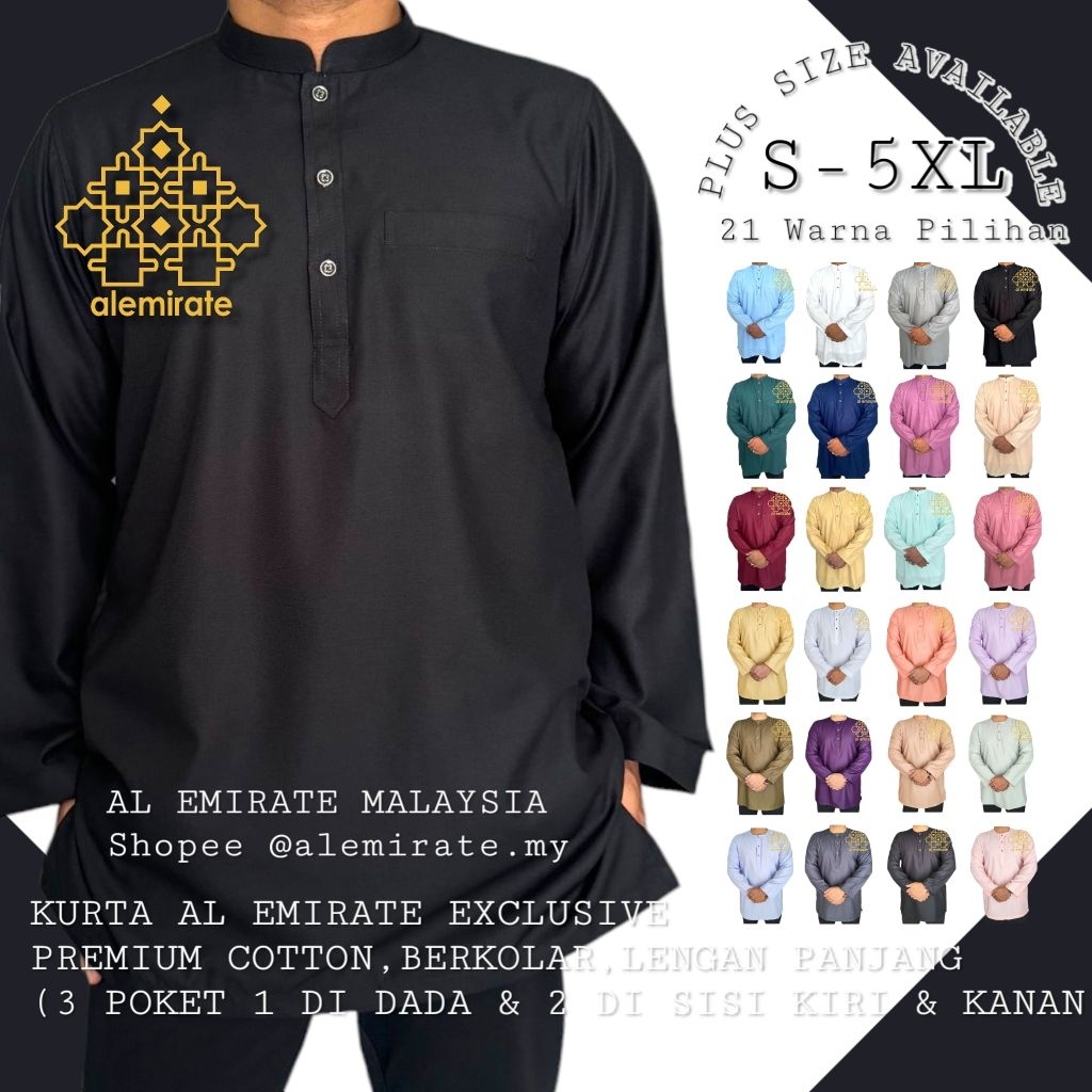 2 FOR RM 100 ( PLUS SIZE 2xl - 5xl ) KURTA AL EMIRATE PREMIUM COTTON LENGAN PANJANG BERKOLAR ...