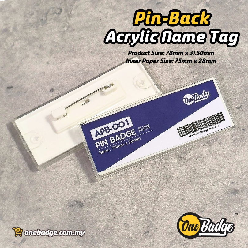 Tag Nama Akrilik Jenis Pin- 75mm x 28mm | Pin Back Reusable Name Badge ...