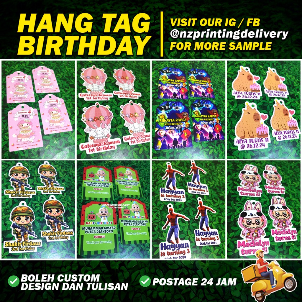 URGENT Hang tag birthday tagging card boleh Custom design hari lahir ...