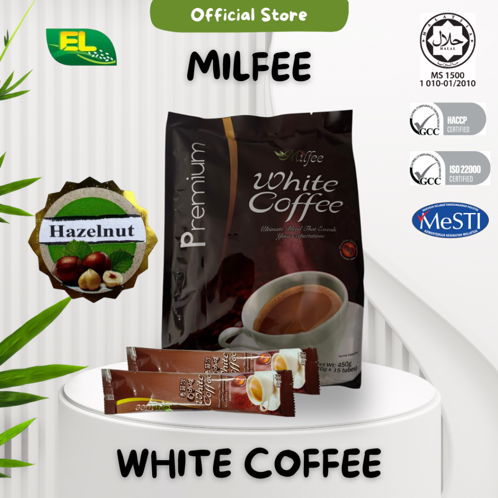 EL MILFEE WHITE COFFEE HAZELNUT FLAVOUR 30GM x 15 SACHET (HALAL, LOCAL PRODUCT) | Shopee Malaysia