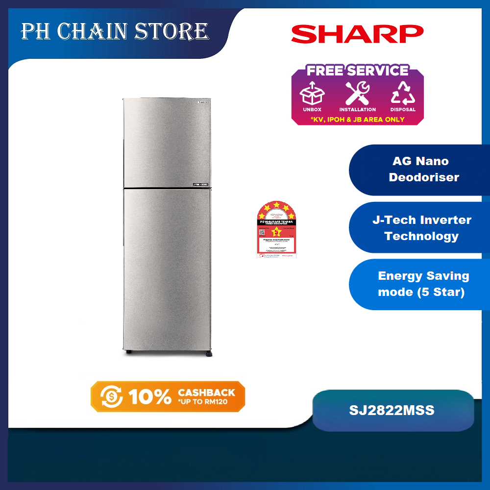 SHARP 280L-500L 2-DOOR J-TECH INVERTER FRIDGE | SJ2822MSS SJ3222MSS ...