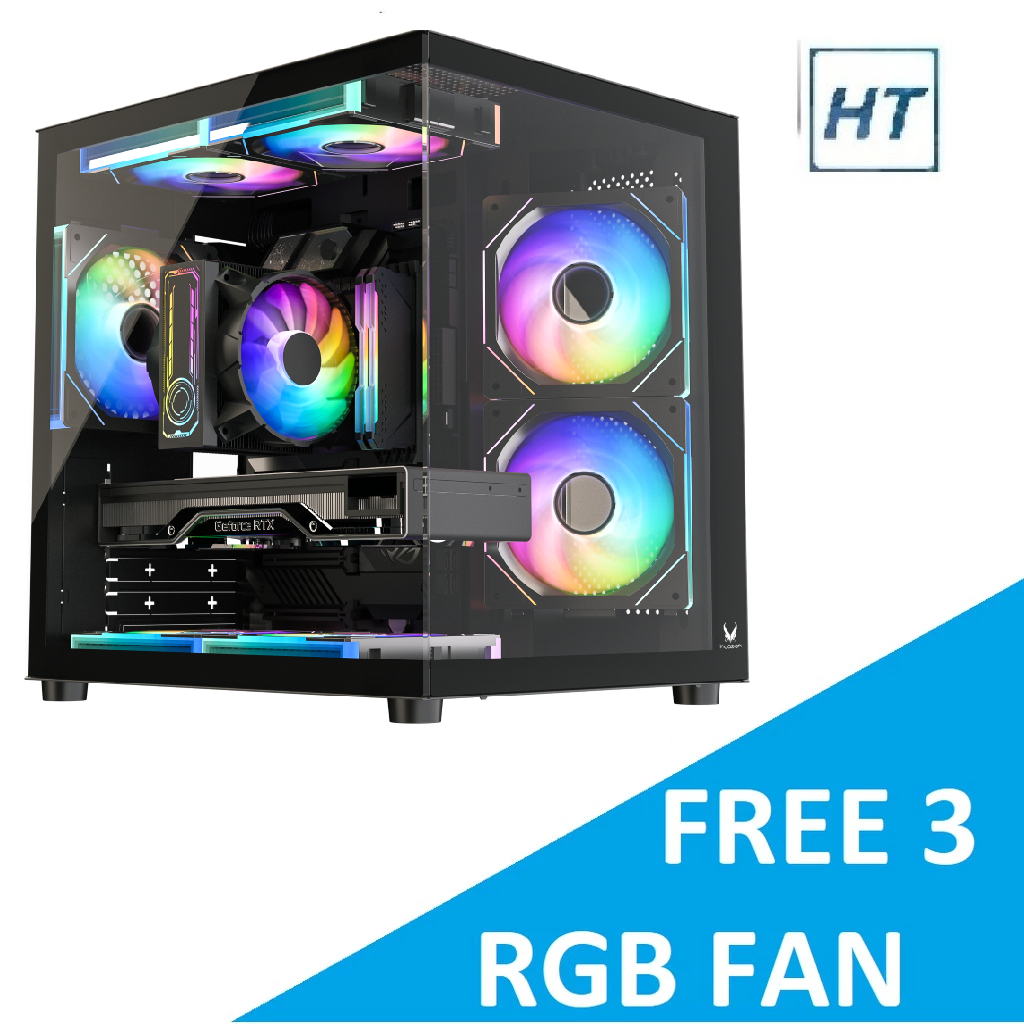 Invasion C-8000 Tempered Glass Compact M-ATX PC Case FREE 3 ARGB FAN ...
