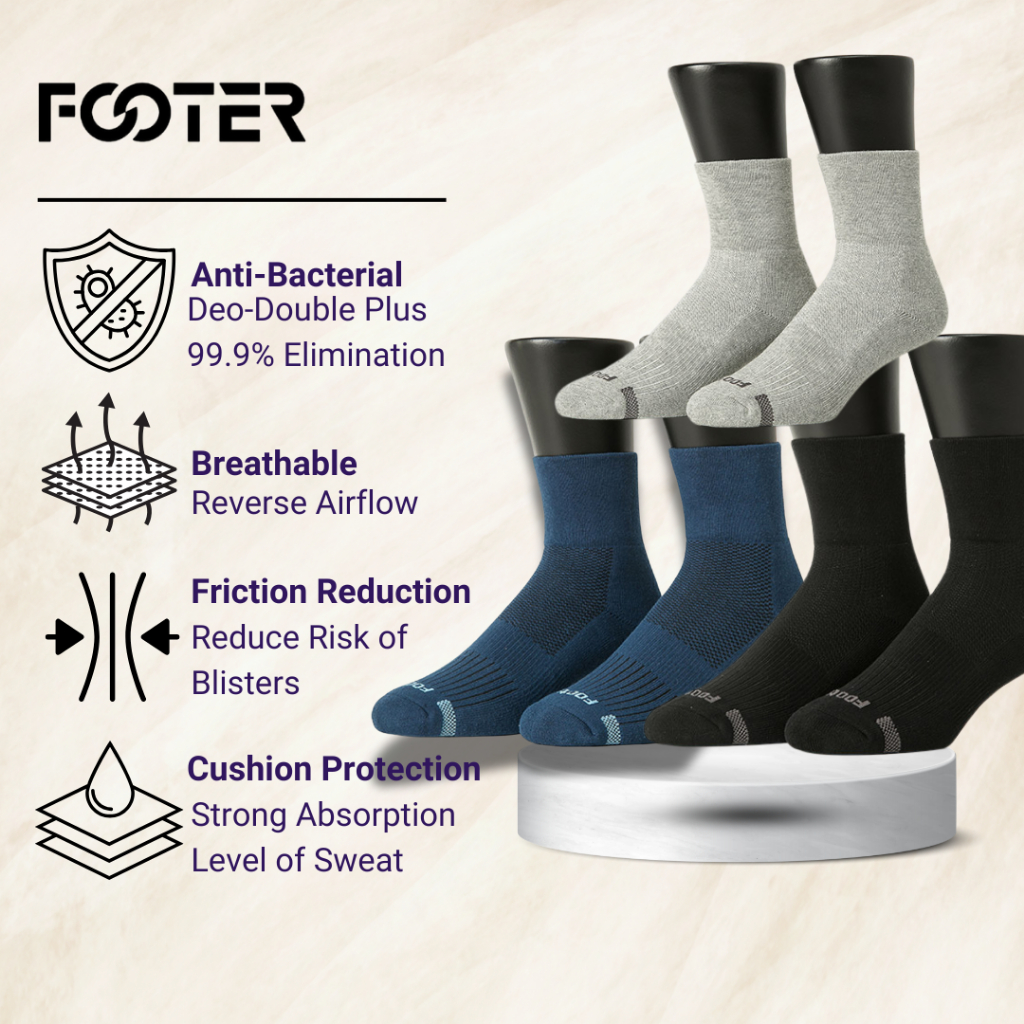 FOOTER Anti-Bacterial Wide Mouth Counter Flow Cushioning Sport Socks ...