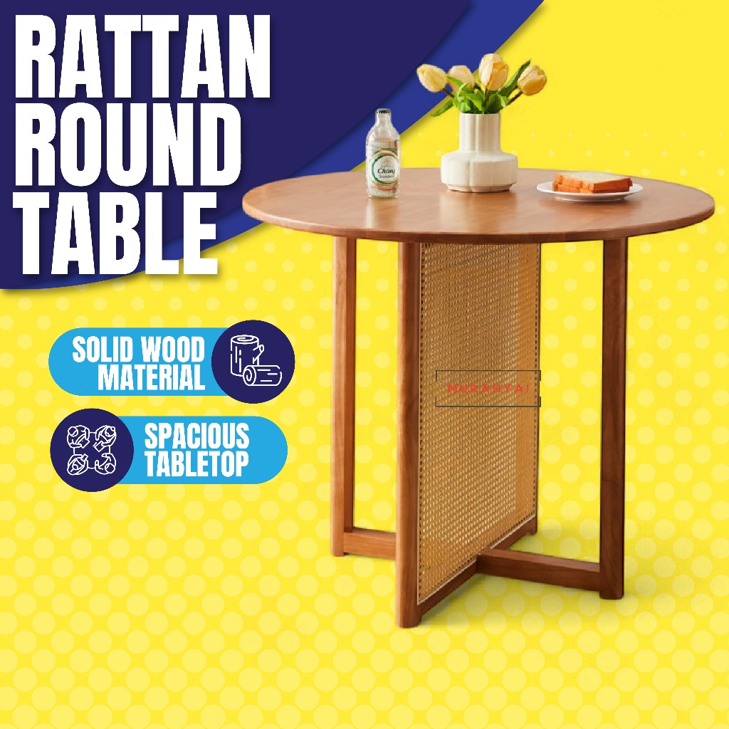 Solid Wood Rattan Dining Table Meja Makan Rotan Kayu Padu Household ...