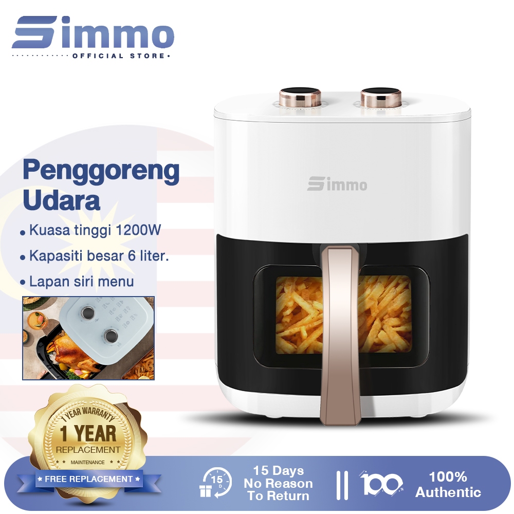 Simmo Air Fryer 1200W Mini Air Fryer oven Visible Window 360° Hot Air ...
