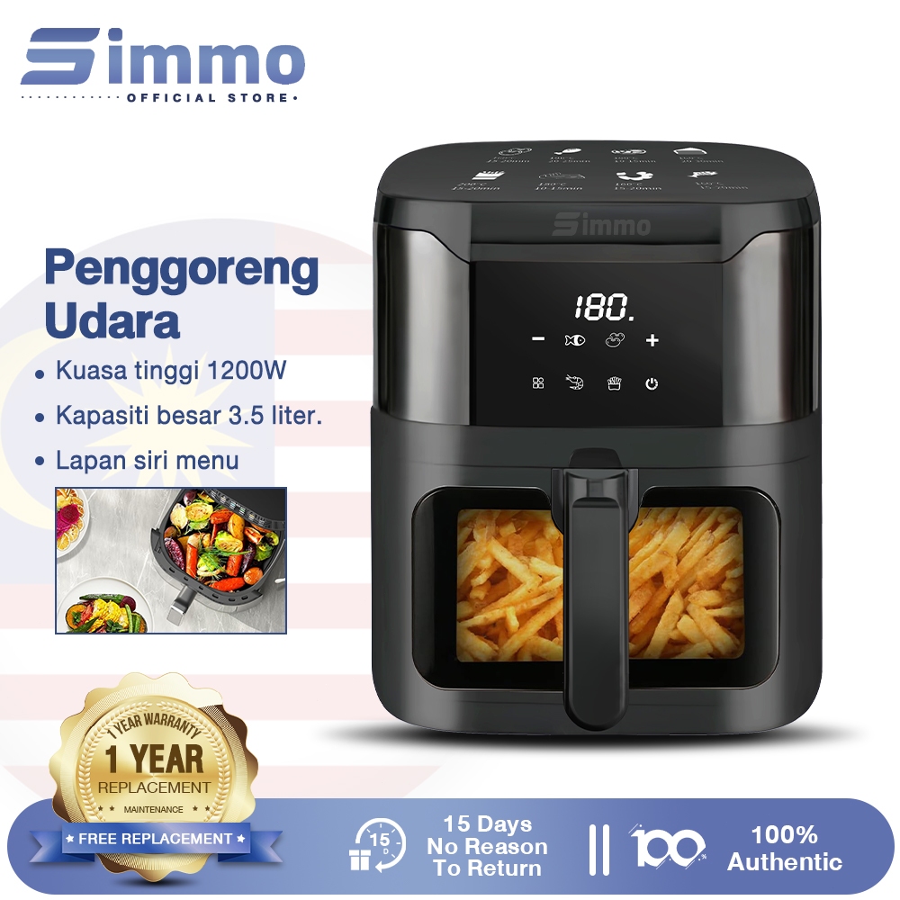 Simmo Air Fryer oil-free fryer Machine 1500W Visible Window 8L Large ...