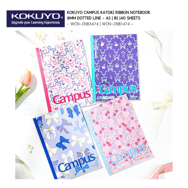 KOKUYO CAMPUS KATOKI RIBBON NOTEBOOK | A5 | B5 | 8MM DOTTED LINE | 40 SHEETS | WCN-CNB3474 | WCN ...
