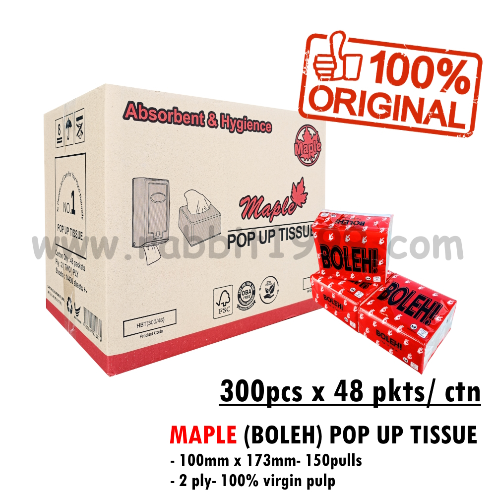 MAPLE POP UP TISSUE ( 2 ply , 300sheets x 48pkts/ ctn ) 100% virgin ...