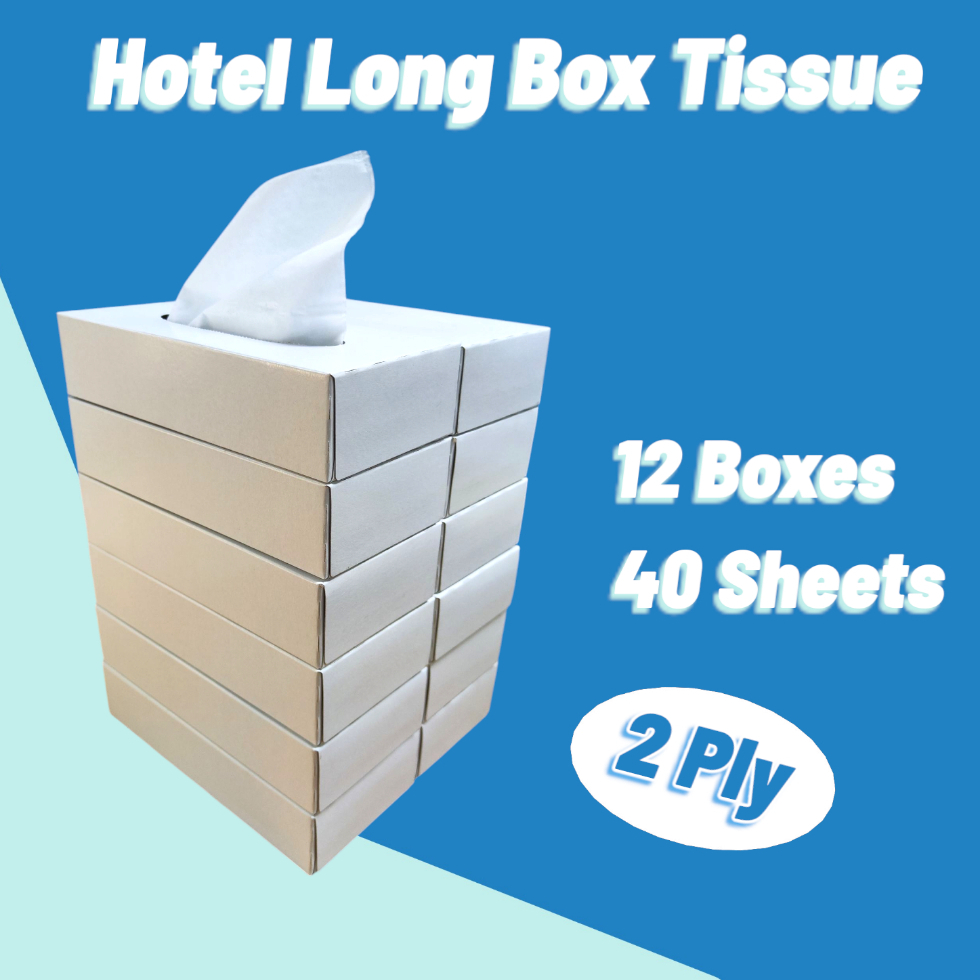 Plain Hotel Long Box Tissue Facial Tissue 12 Boxes 40 Sheets 2 Ply 100% ...