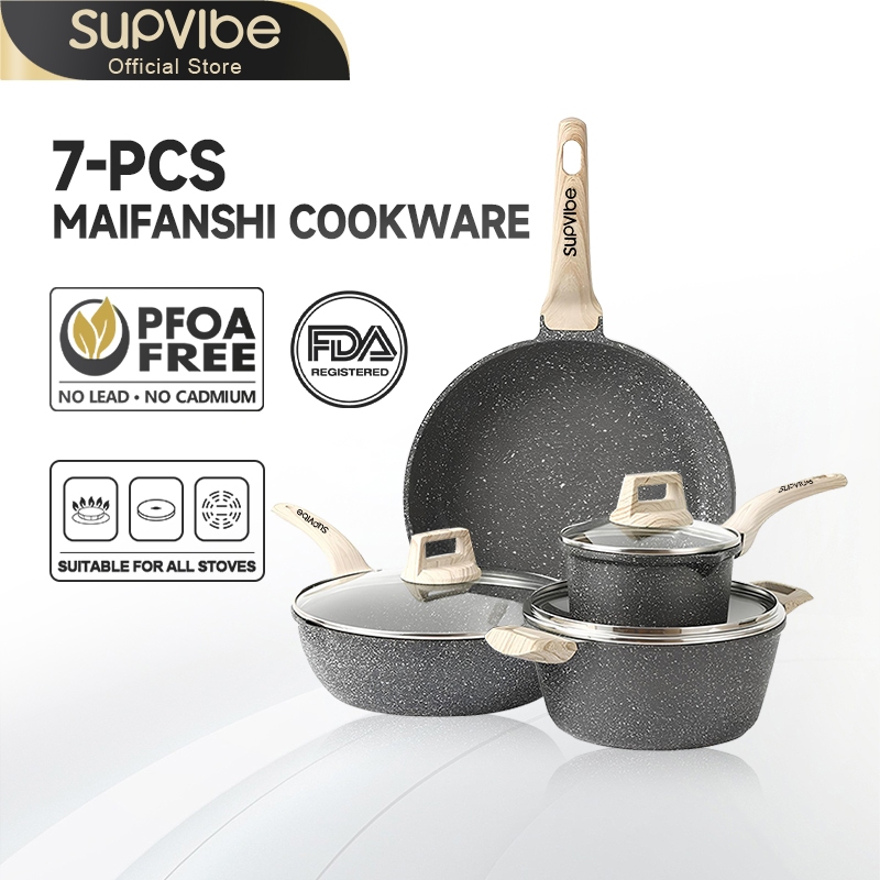 SUPVIBE Cookware Set - Frying Pan (28cm) + Soup Pot (24cm) + Milk Pan ...