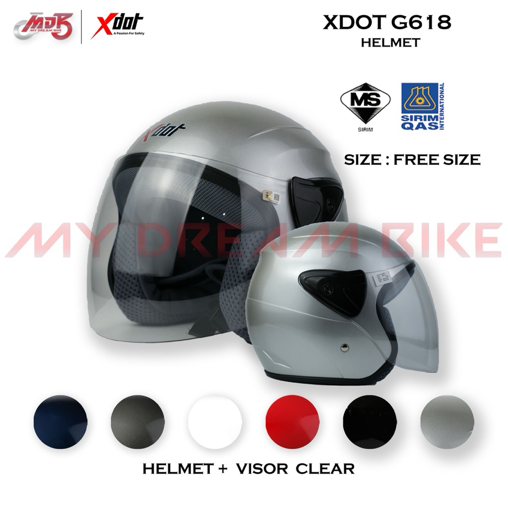 Helmet Xdot X-dot G618 Open Face NEW (ready stock) add on TINTED VISOR ...