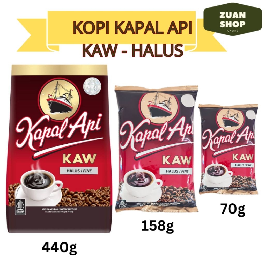KOPI KAPAL API KAW (Halus) - Serbuk Kopi Campuran - Coffee Mixture Powder - 70g / 158g / 440g ...