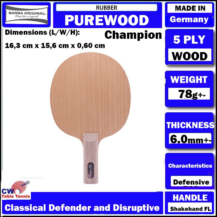 Barna Original Champion DEF All Wood Table Tennis Blade Paddle Bat Racket Ping Pong Shakehand F ...