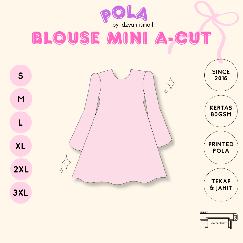 MUDAH JAHIT POLA MINI A-CUT LENGAN KEMBANG | POLA BLOUSE MUSLIMAH ...