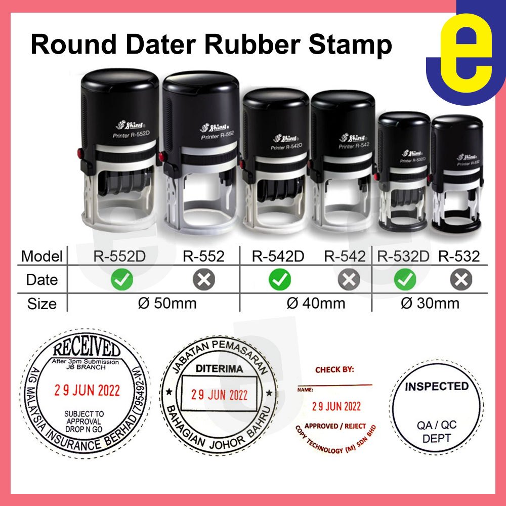 Round Dater Rubber Stamp optional date Shiny R532 R542 R552 R-532D R-542D R-552D - EJ | Shopee ...