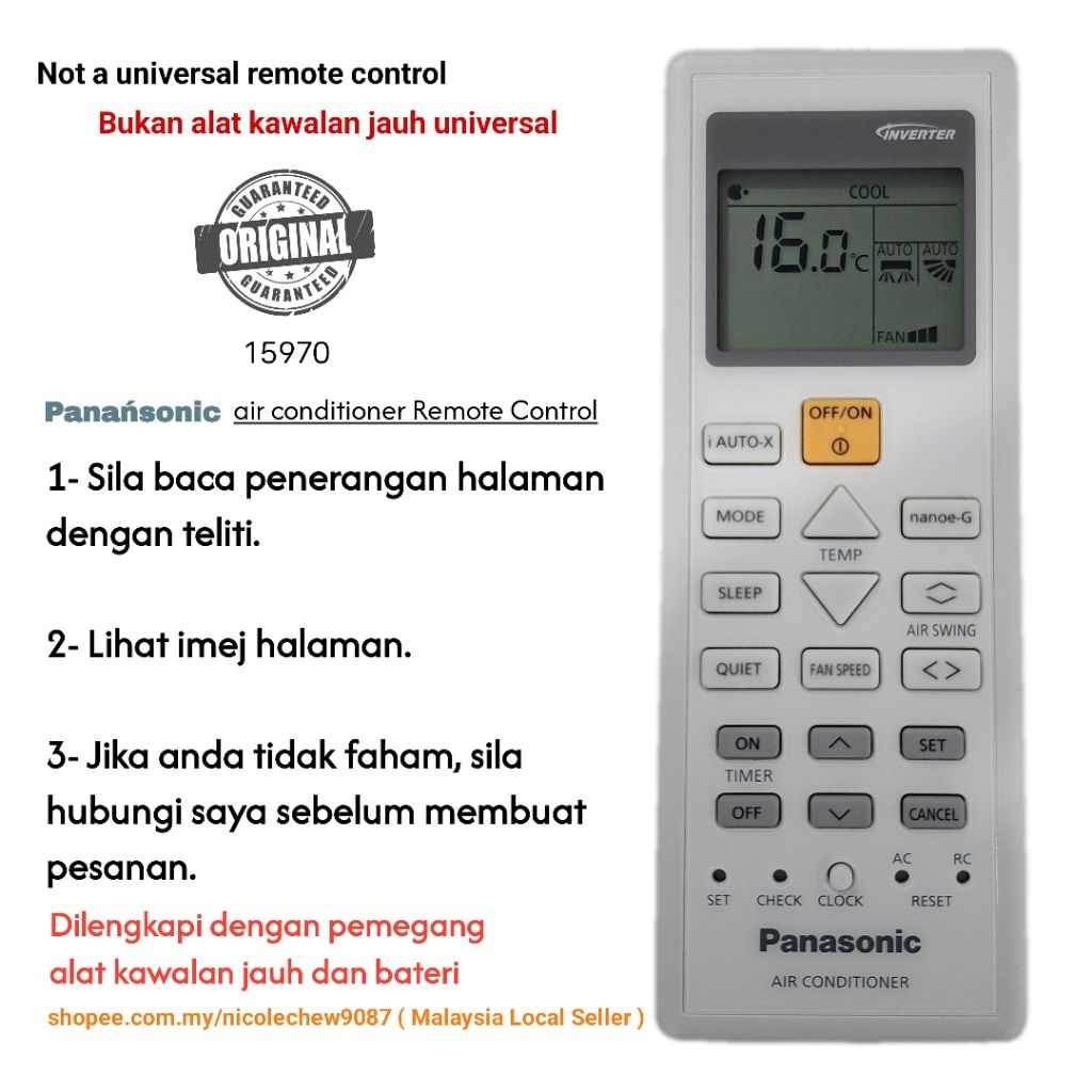 Original Panasonic inverter nanoe-G air conditioner Remote Control ...