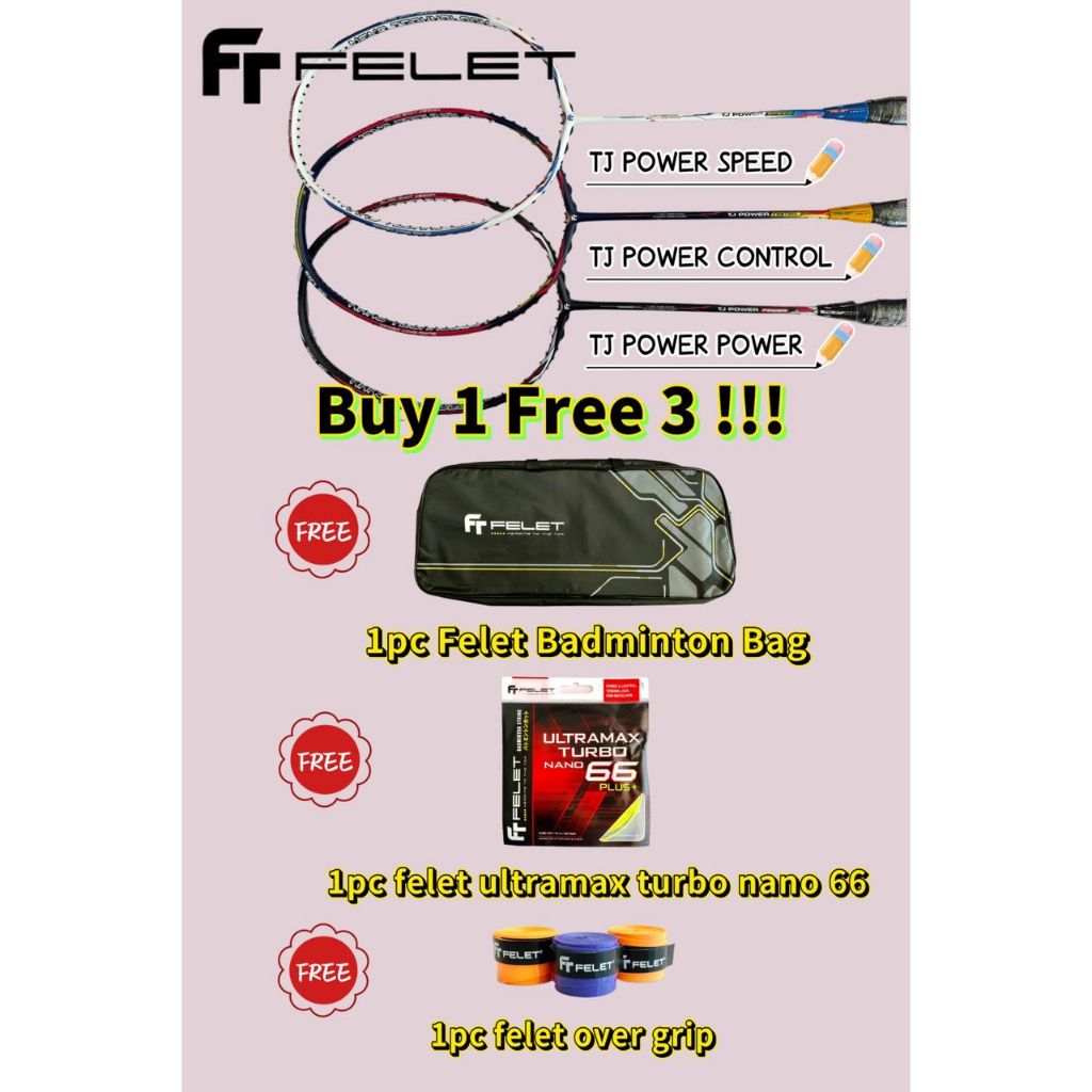 Felet TJ Power [Power/Control/Speed] Badminton Racket (100% ORIGINAL ...