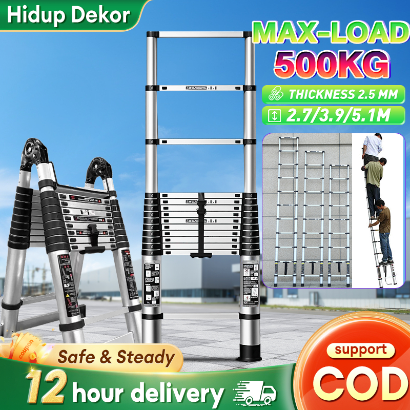 Tangga Lipat Telescopic Ladder Foldable Aluminum Heavy Duty load 500KG ...
