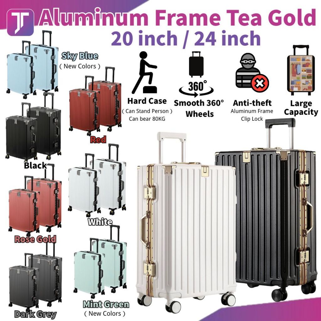 Jtravel Aluminum Frame Luggage 20/24 Inch Tea Gold Frame/Black Frame ...
