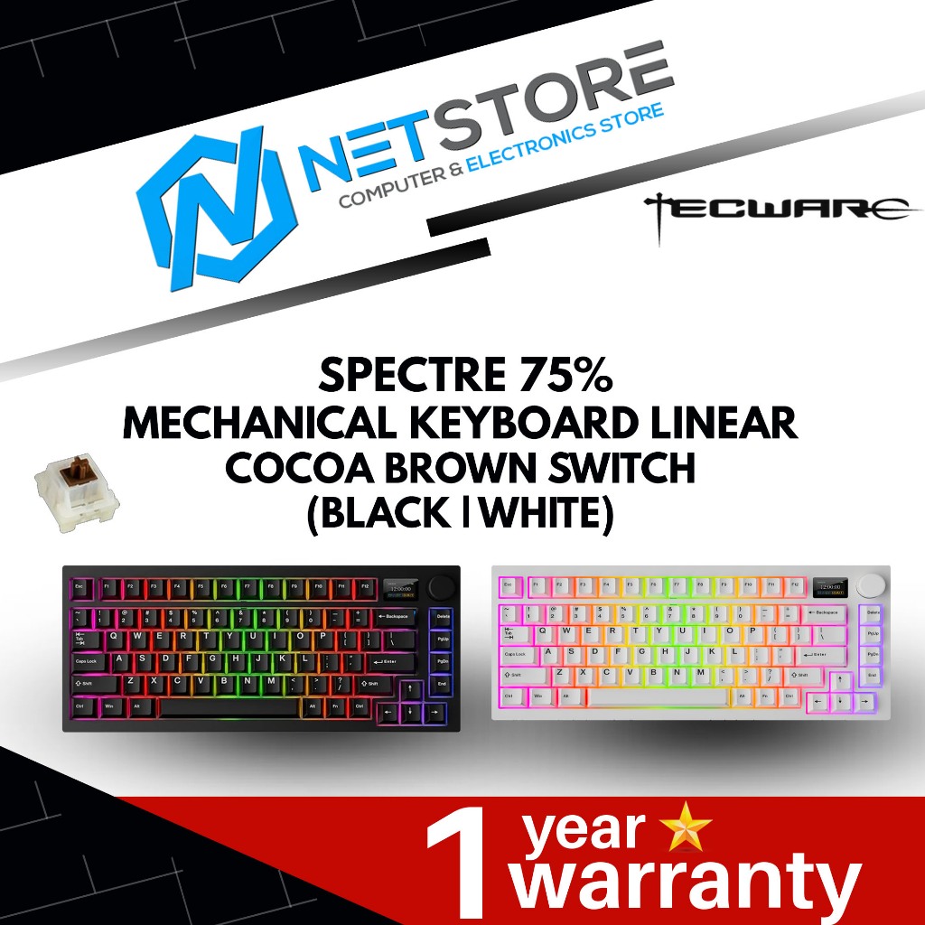 TECWARE SPECTRE75 MECHANICAL KEYBOARD - COCOA BROWN SWITCH - (BLACK ...