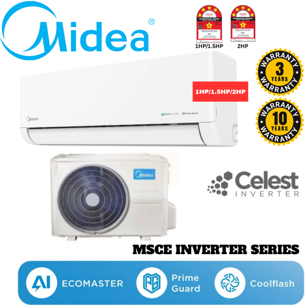 Midea R32 Inverter Air Cond Celest MSCE-10CRFN8 /MSCE-13CRFN8 / MSCE-19CRFN8 Coolflash Air ...