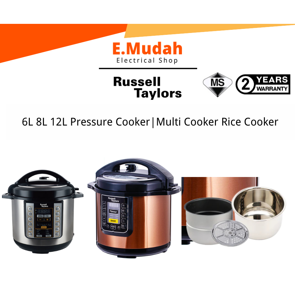 Russell Taylors 6L/8L/12L Pressure Cooker 2 Pots+Steam | PC-60 /PC-80 ...