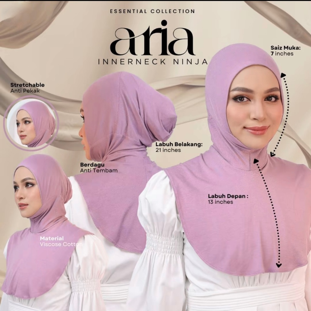NNER NECK NINJA DAGU ARIA ,FULL COVER INNER COTTON ORGANIC,ANAK TUDUNG ...
