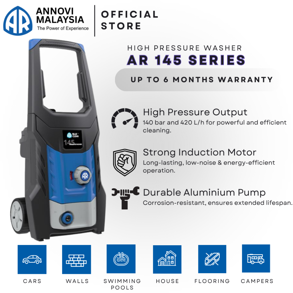 ANNOVI REVERBERI AR 145 – 140 Bar High Pressure Washer (1,800W Induction Motor) | Shopee Malaysia