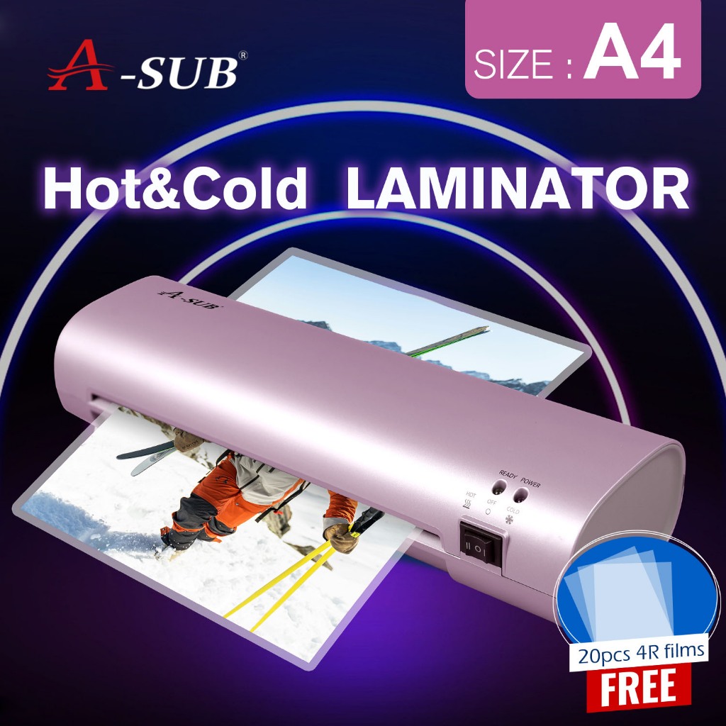 【New Model】A-SUB A4 Laminator Pink laminate machine Hot&Cold Laminating ...