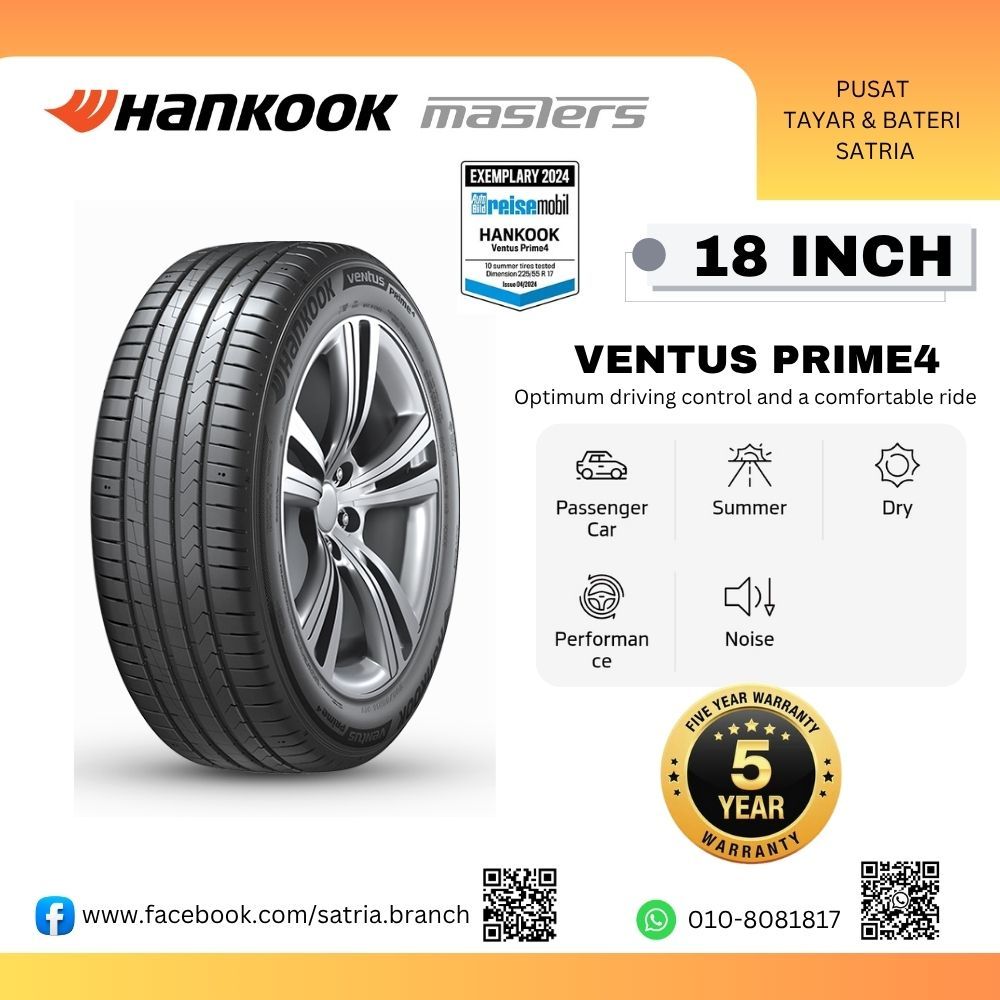 HANKOOK VENTUS PRIME4 K135 K135A 2254518 2255018 2355018 TAYAR 18 INCH ...