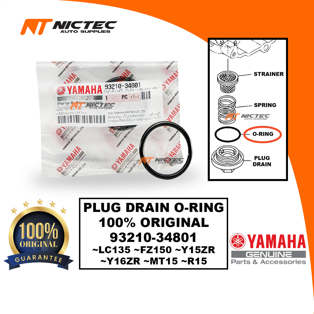 YAMAHA PLUG DRAIN O RING LC135 Y15ZR Y16ZR 100% ORIGINAL 93210-34801 ...