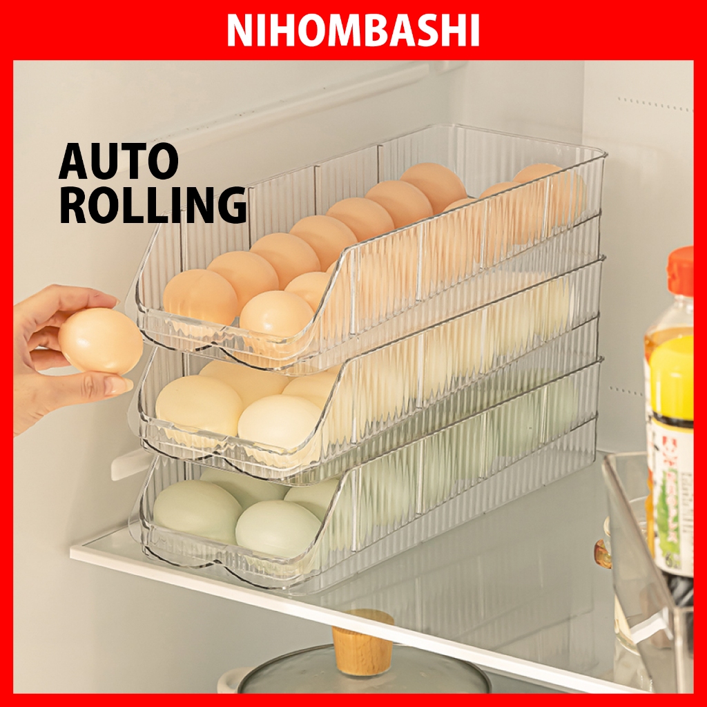 Auto Rolling Fridge Egg Organizer Space Saving Eggs Dispenser for ...