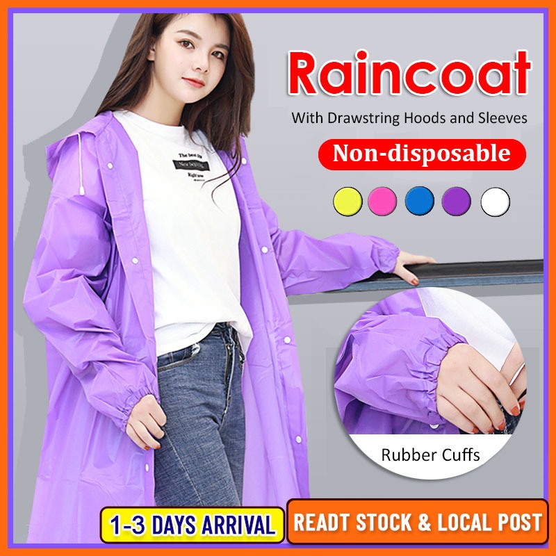 Women Men Thick Waterproof RainCoat PEVA Hoodie Poncho Reusable Rain ...