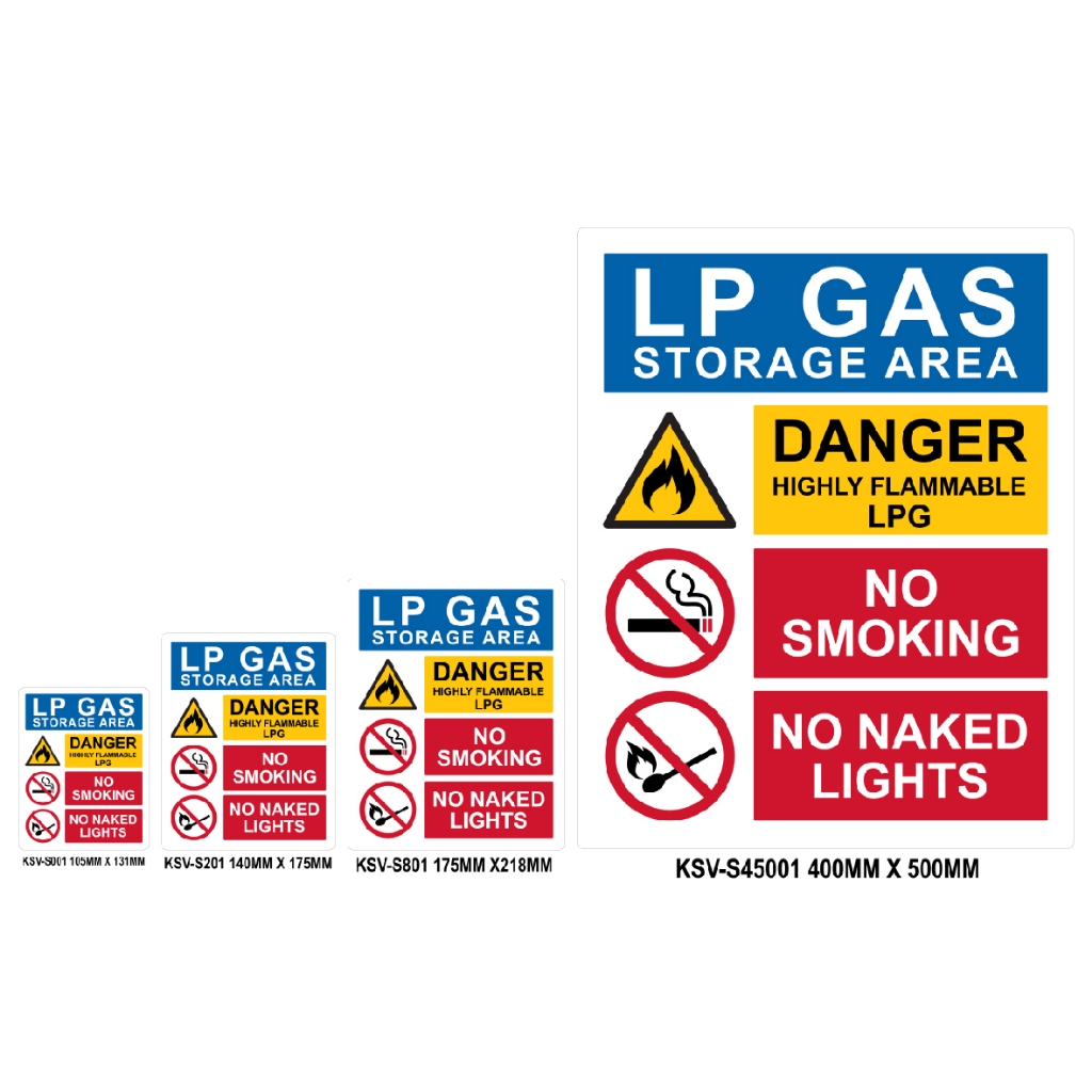 MANDATORY SIGN LPS SAFETY FIRST, STORAGE AREA, DANGER HIGHLY FLAMMABLE ...