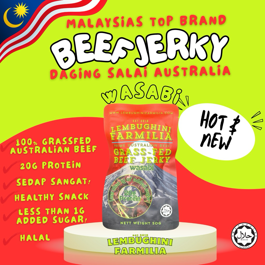 Halal Australian Grass Fed Beef Jerky - Umami/wasabi Flavour | Shopee ...