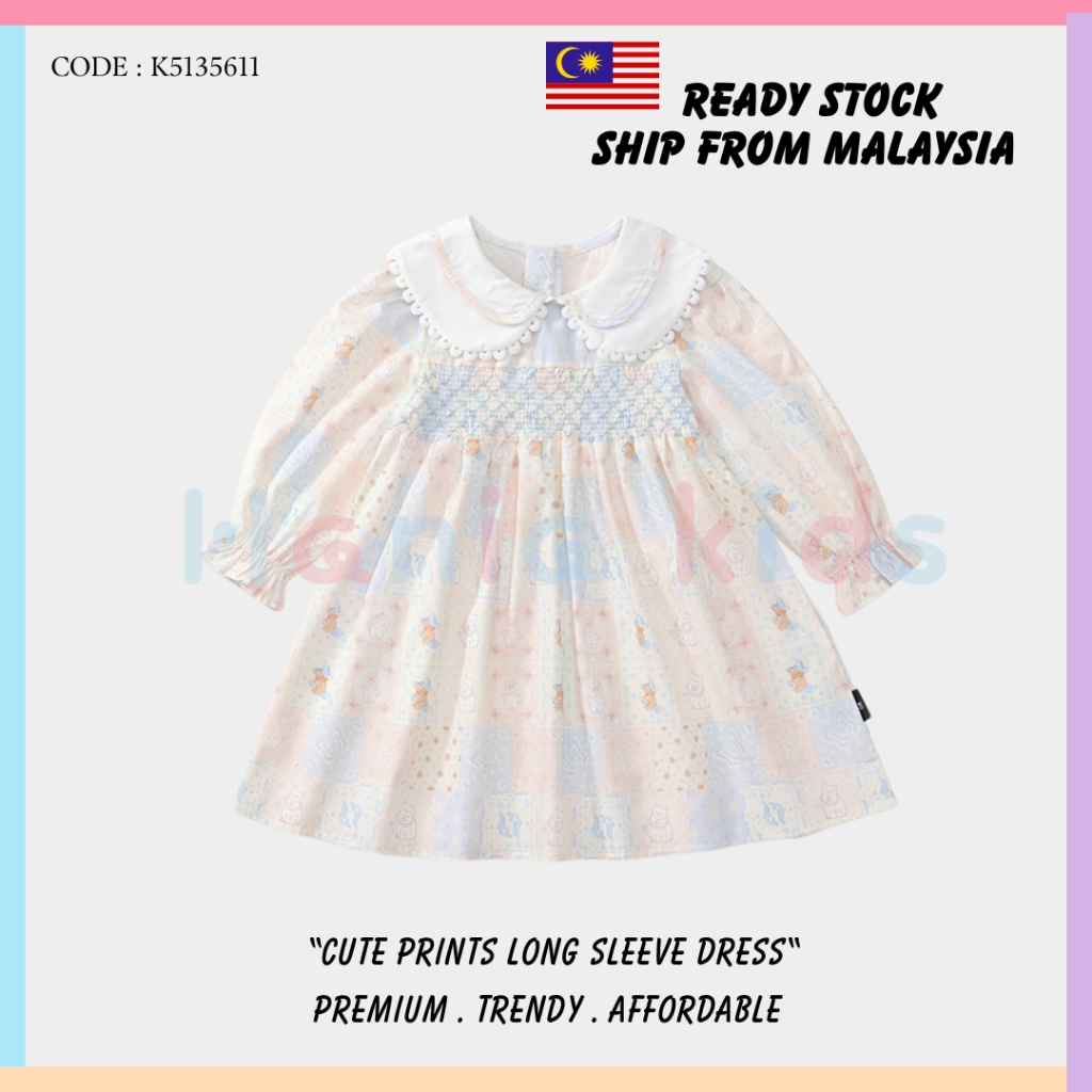 Hania Gaun Budak Perempuan Lengan Panjang Corak Comel 2-8Tahun (Girls ...