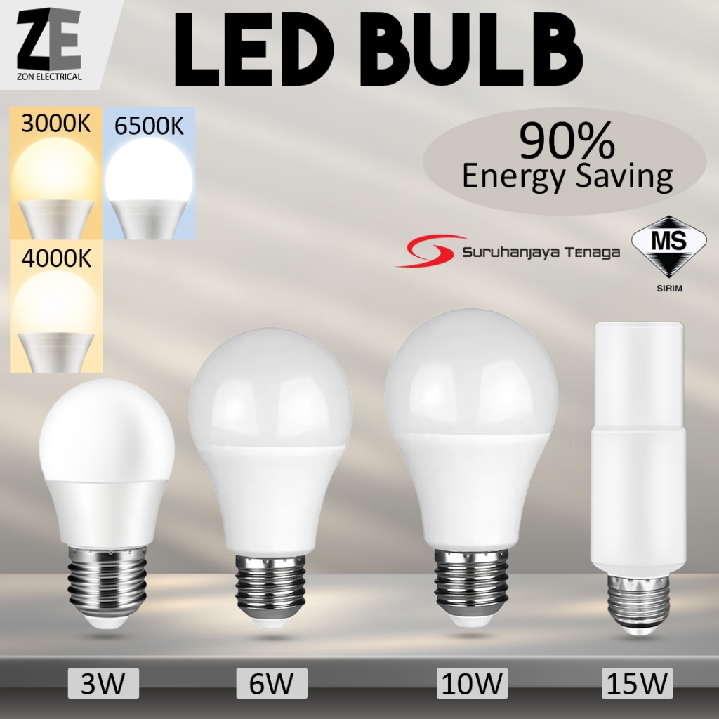 [SIRIM] LED Bulb E27 3W 6W 10W 13W 15W Energy Saving Super Bright Light Bulb Lampu Mentol 3000K ...