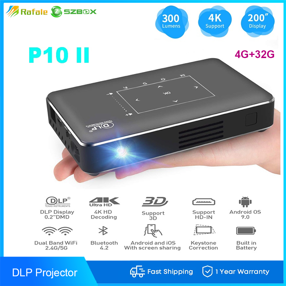P10 II Smart Android 9.0 DLP 3D Projector WiFi Bluetooth 4.0 Portable ...